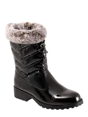 Trotters Trotters Bryce Faux Fur Trim Winter Boot Black Patent/suede