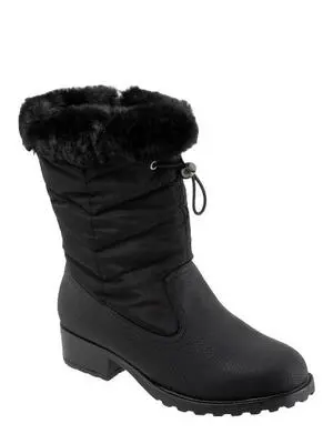 Trotters Trotters Bryce Faux Fur Trim Winter Boot Black Tumbled