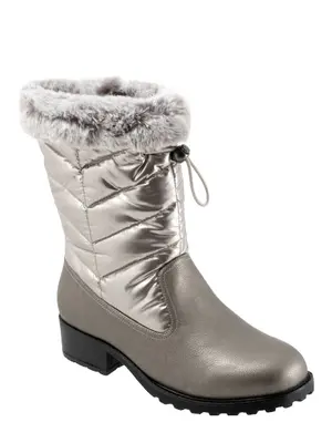 Trotters Bryce Faux Fur Trim Winter Boot - Grey Tumbled