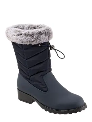 Trotters Bryce Faux Fur Trim Winter Boot - Navy