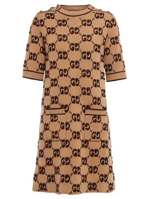 Gucci Maxi Gg Wool Minidress - Beige