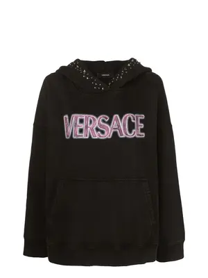 Versace Logo-print Studded Hoodie - Black