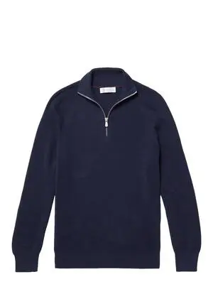 Brunello Cucinelli Ribbed Cotton Half-zip Sweater - Blue