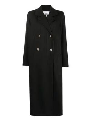 GANNI Double-breasted Striped Coat - Black