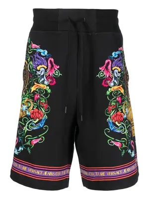 Versace Abstract-print Cotton Track Shorts - Black