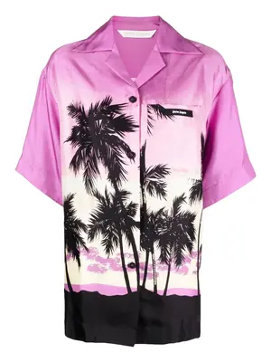 Palm Angels Sunset-print Bowling Shirt - Purple