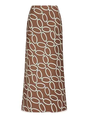 Valentino Garavani Chain-link Print Virgin Wool Skirt - Brown