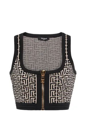 Balmain Monogram Wool-blend Crop Top - Multicoloured