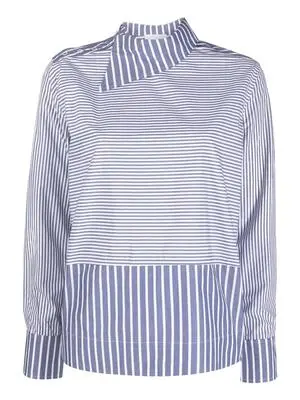 GANNI Asymmetric-collar Striped Shirt - Blue