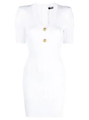 Balmain Ribbed Knit Mini Dress - White