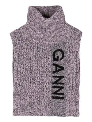 GANNI Intarsia-knit Logo Collar - Pink