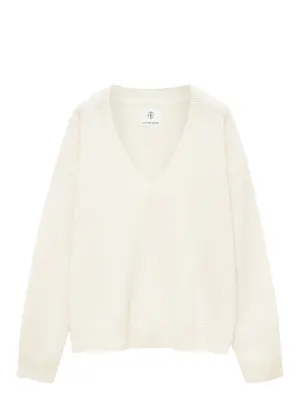 ANINE BING Lee V-neck Cashmere Jumper - White