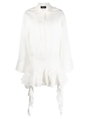 Blumarine Dropped-waist Ruffled Shirt Dress - White