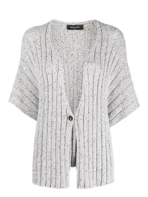 Fabiana Filippi Sequin-embellished Ribbed-knit Cardigan - Silver