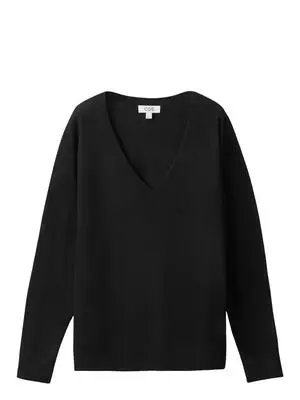 Cos Merino Wool V-Neck Jumper Black