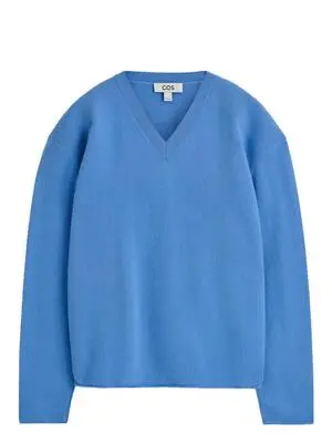 Cos Merino Wool V-neck Jumper - Blue