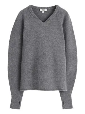 Cos Merino Wool V-Neck Jumper Dark Grey