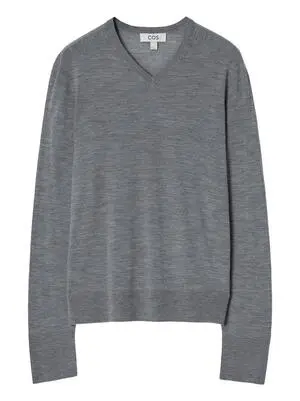 Cos Merino Wool V-Neck Jumper Gray