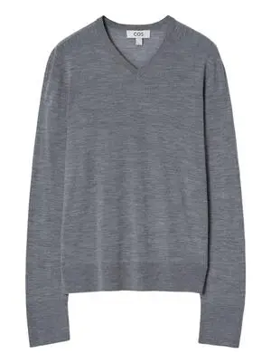 Cos Merino Wool V-Neck Jumper Grey