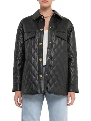 GREY LAB Oversize Quilted Faux Leather Jacket - Black