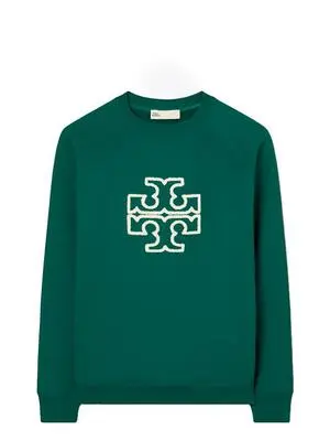 Tory Burch Heavy French Terry Logo Crewneck - Emerald