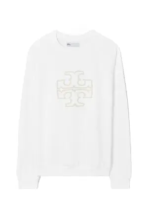 Tory Burch Heavy French Terry Logo Crewneck - Snow White