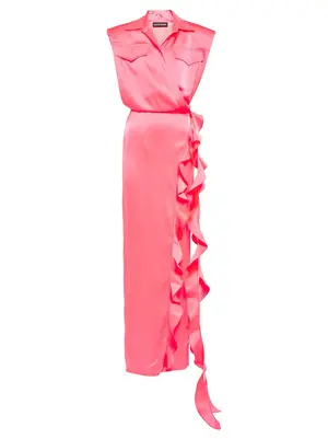 DAVID KOMA David Koma Ruffle Satin Wrap Gown