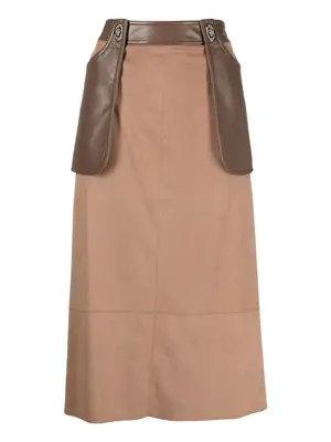 LOW CLASSIC Contrasting-panel Detail Midi Skirt - Brown