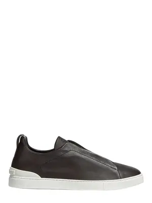 Zegna Secondskin Triple Stitch Leather Sneakers - Brown