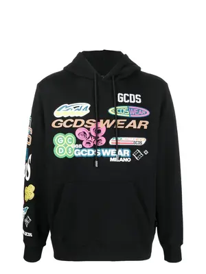 Gcds Logo-print Drawstring Hoodie - Black