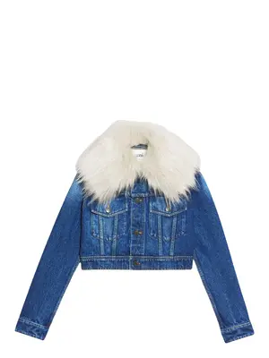 AMI AMI Paris Furry Collar Denim Jacket