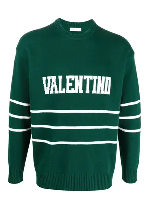 Valentino Garavani Logo-intarsia Crew-neck Jumper - Green