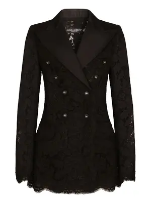 Dolce & Gabbana Dna Turlington Lace-detail Double-breasted Blazer - Black