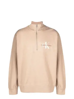 Calvin Klein Monologo Waffle High-neck Sweatshirt - Neutrals
