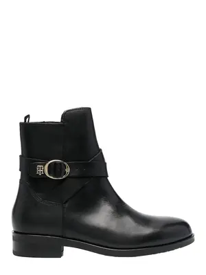 Tommy Hilfiger Buckle-detail Leather Ankle Boots - Black