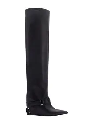 COURREGES Leather Wedged Knee High Boots - Black