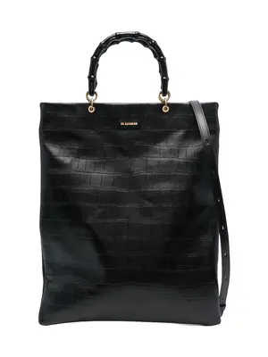 JIL SANDER Crocodile-effect Leather Tote - Black