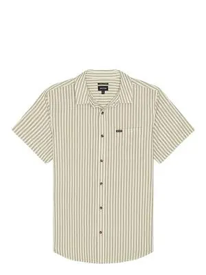 Brixton Charter Print Short Sleeve Shirt In White - Whitecap & Ivy Green Stripe