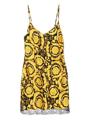 Versace Barocco Print Silk Slip Dress - Yellow