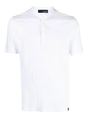 LARDINI Linen Band Collar Polo Top - White
