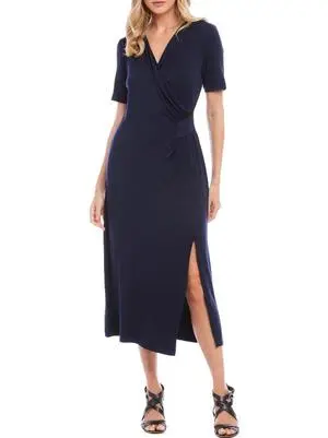 Karen Kane Faux Wrap Midi Dress - Navy