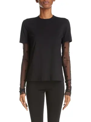 Givenchy Cotton T-shirt With 4g Tulle Sleeves - Black
