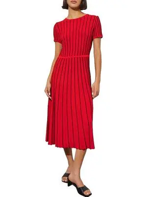 MING WANG Stripe A-Line Midi Sweater Dress