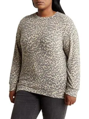 Loveappella Brushed Leopard Print Top - Camel/ Black