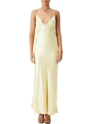 Bardot Capri Diamanté Strap Satin Slip Dress - Canary Yellow