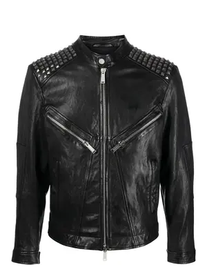 Dsquared2 Studded Leather Biker Jacket - Black