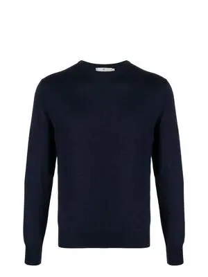Canali Ribbed-knit Crew Neck Sweatshirt - Blue