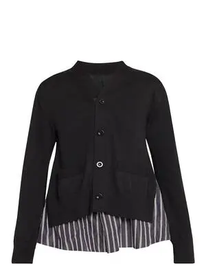Sacai Mixed-media Cardigan - Black X D Navy Stripe