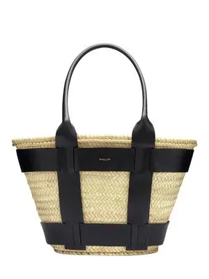 DEMELLIER DeMellier The Santorini Caged Raffia Tote Bag Black Smooth