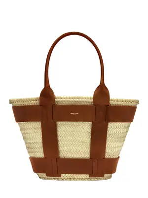 DEMELLIER DeMellier The Santorini Caged Raffia Tote Bag Tan